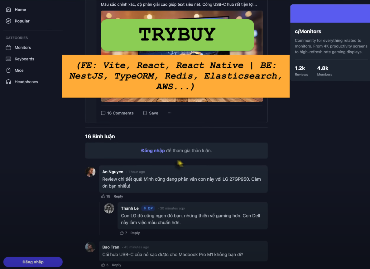 Web App, Mobile App TRYBUY chính thức ra mắt (FE: vite, react, BE ...