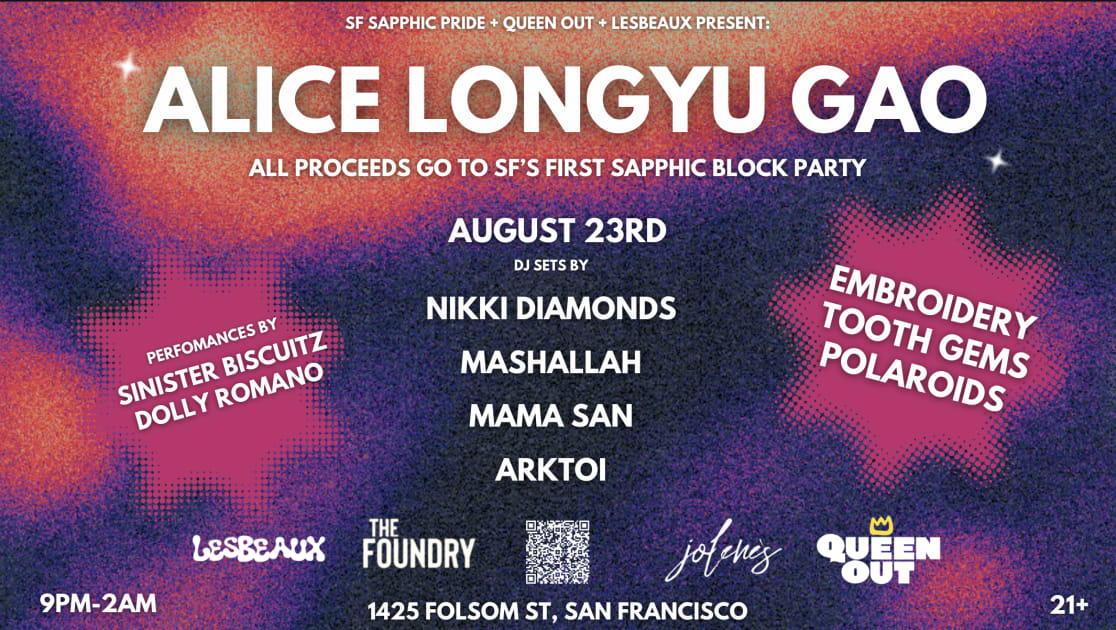 Sf Sapphic Pride Presents: Alice Longyu Gao, San Francisco · Shotgun ...
