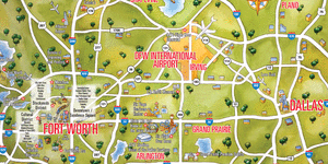 Fort Worth Texas Maps - Cultural District, Downtown, DFW Area Map