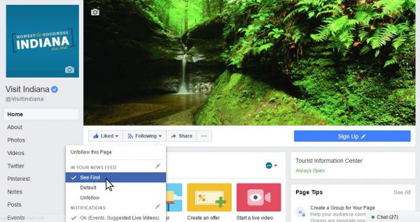 How to Keep Visit Indiana in Your Facebook News Feed