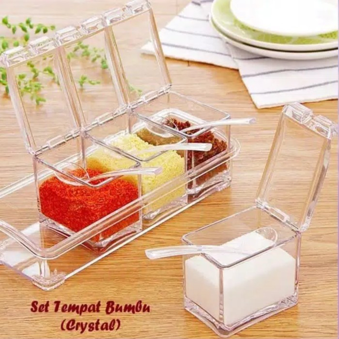 Jual Set Tempat Bumbu Crystal 4 kotak Transparan dilengkapi dengan 4 ...