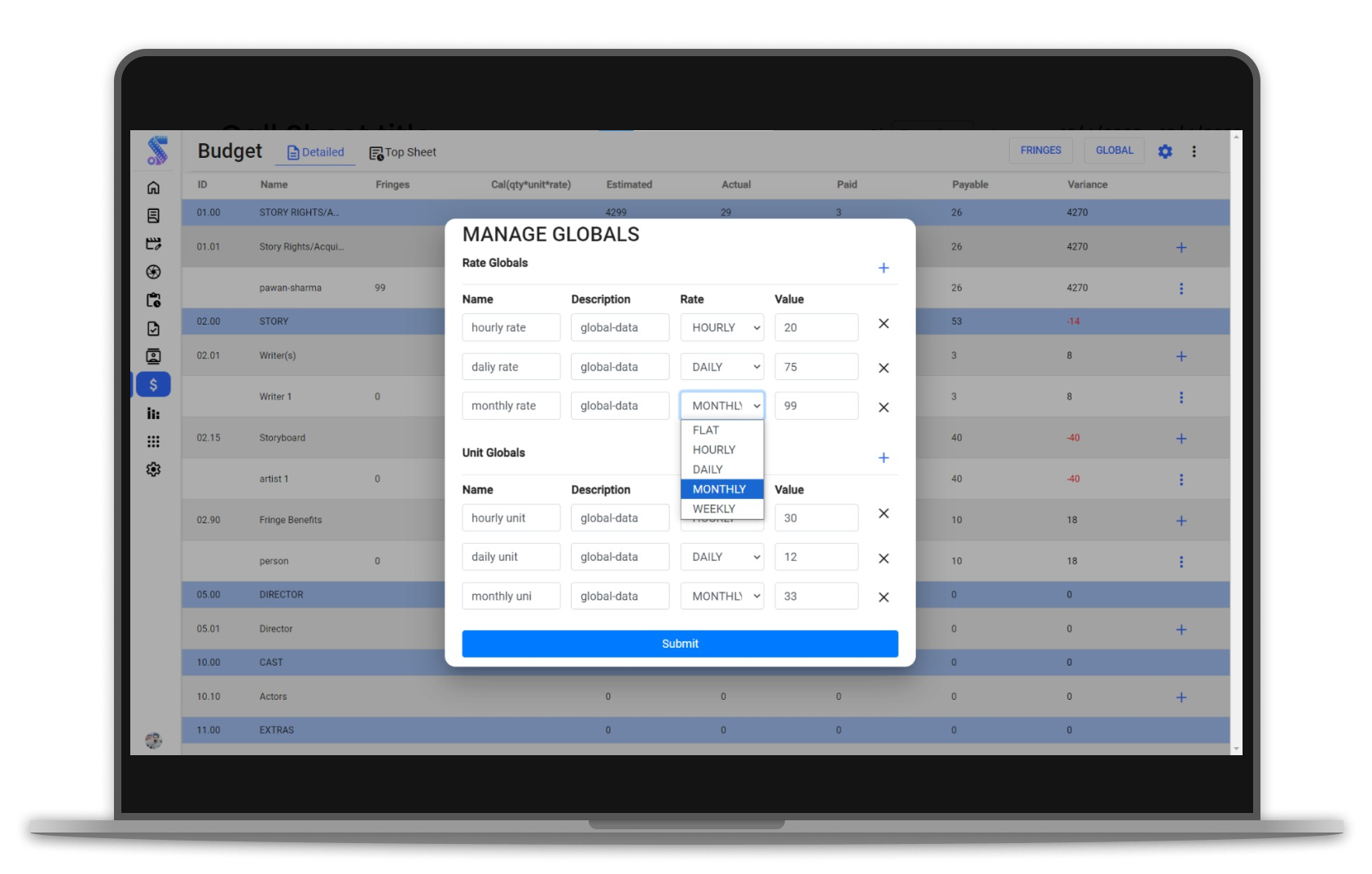 Free Movie Budgeting Software for film production: Studiovity