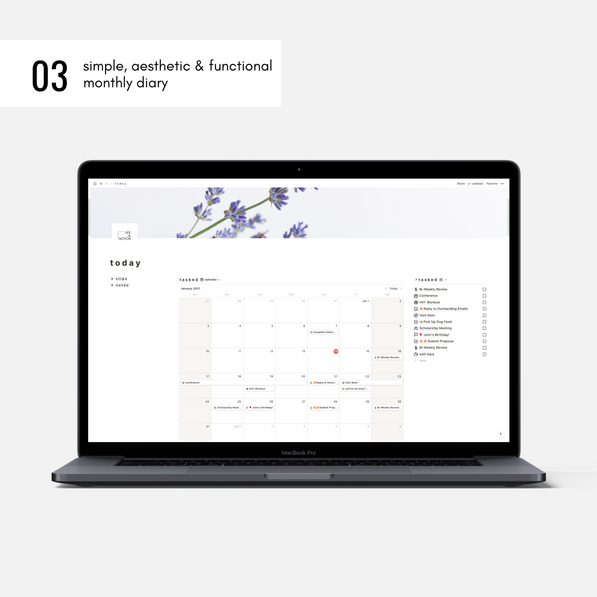 Aesthetic Monthly Diary | Free Notion Template| Prototion