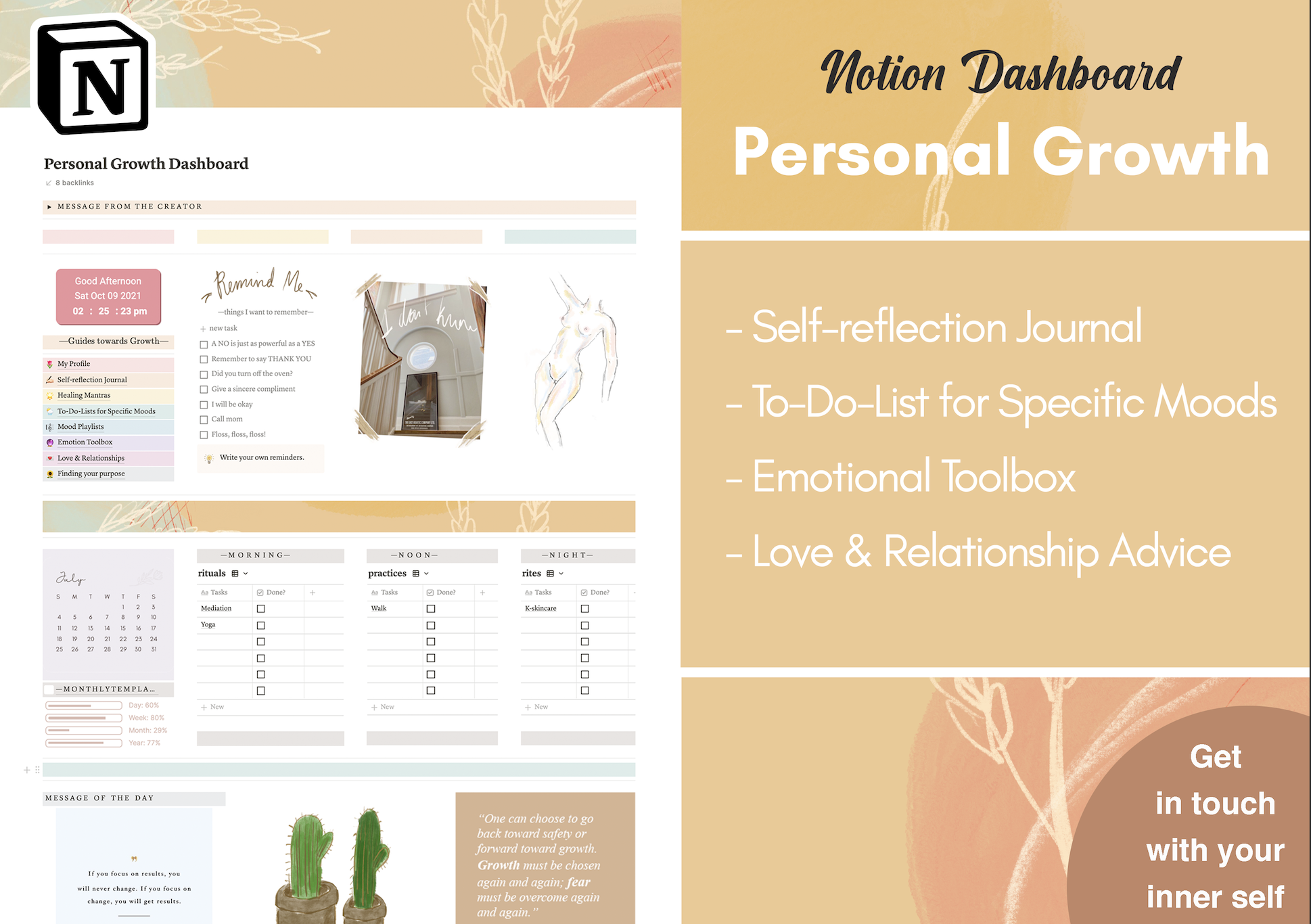 Personal Growth Dashboard | Buy Notion Template | Prototion