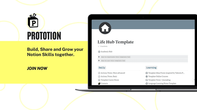 Life Hub Notion Template | Free Notion Template | Prototion