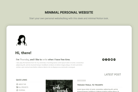 Minimal Personal Website | Notion Template | Prototion