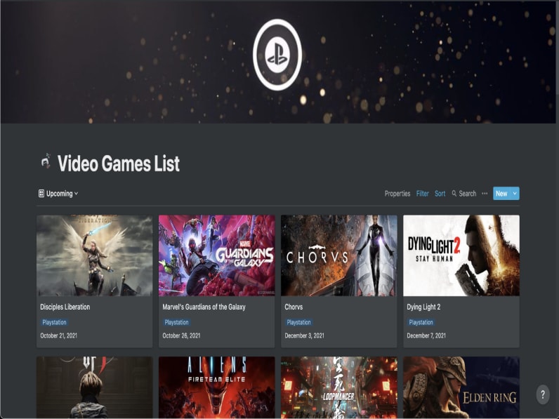 Video Games List | Buy Notion Template | Prototion