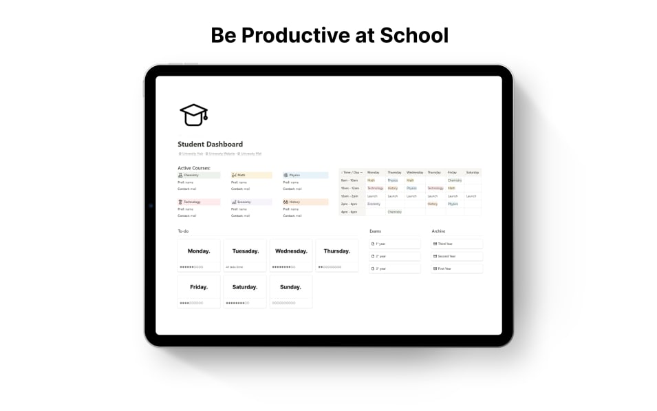 Student Dashboard | Notion Template | Prototion