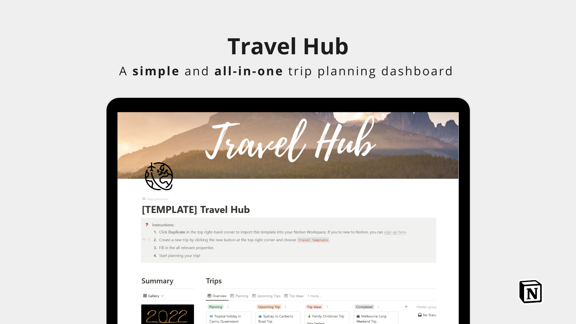 Travel Hub Template | Prototion | Buy Notion Template