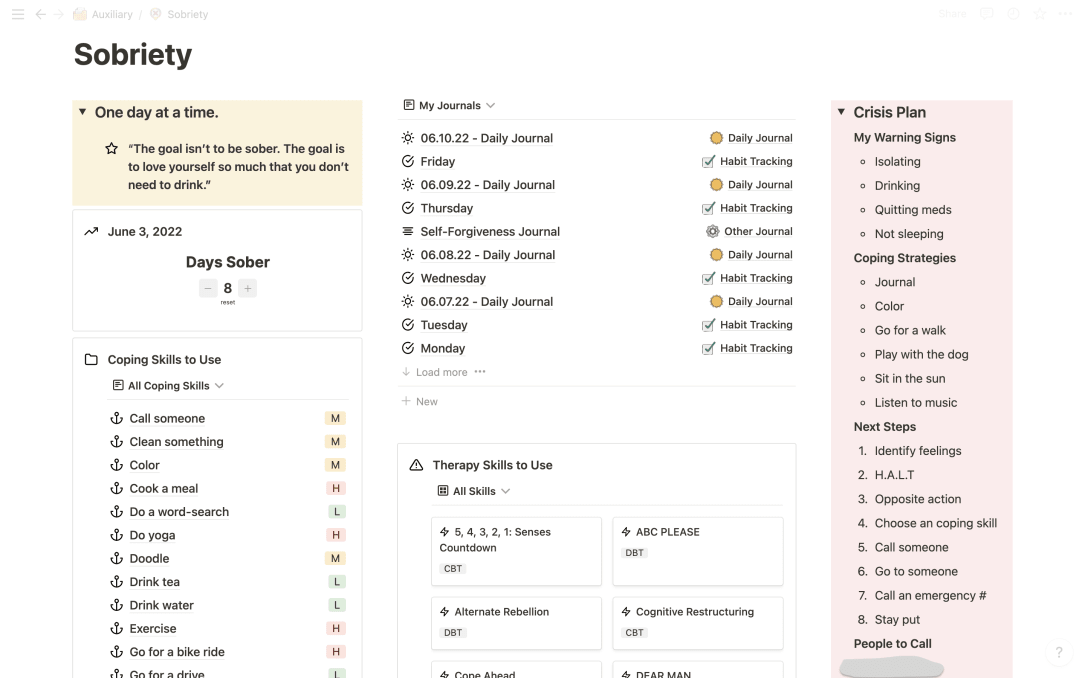 Sobriety Hub | Prototion | Get Notion Template