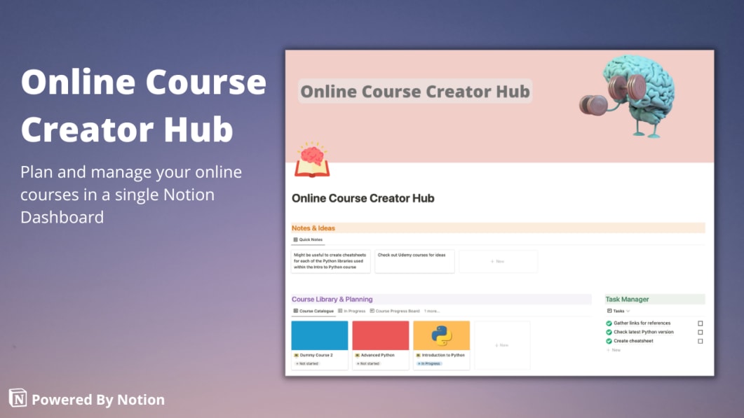 Online Course Creator Hub | Prototion | Buy Notion Template