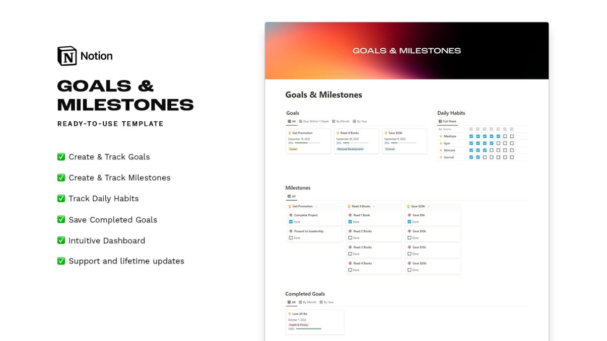 Goals & Milestones | Prototion | Get Notion Template