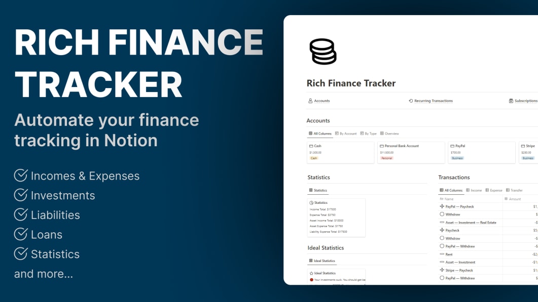 Rich Finance Tracker | Prototion | Buy Notion Template Rich Finance Tracker | Prototion | Buy Notion Template