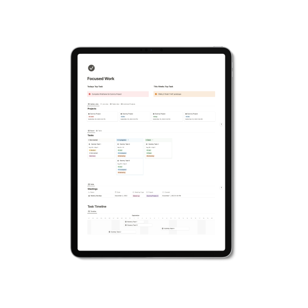 Focused Work Dashboard | Prototion | Buy Notion Template