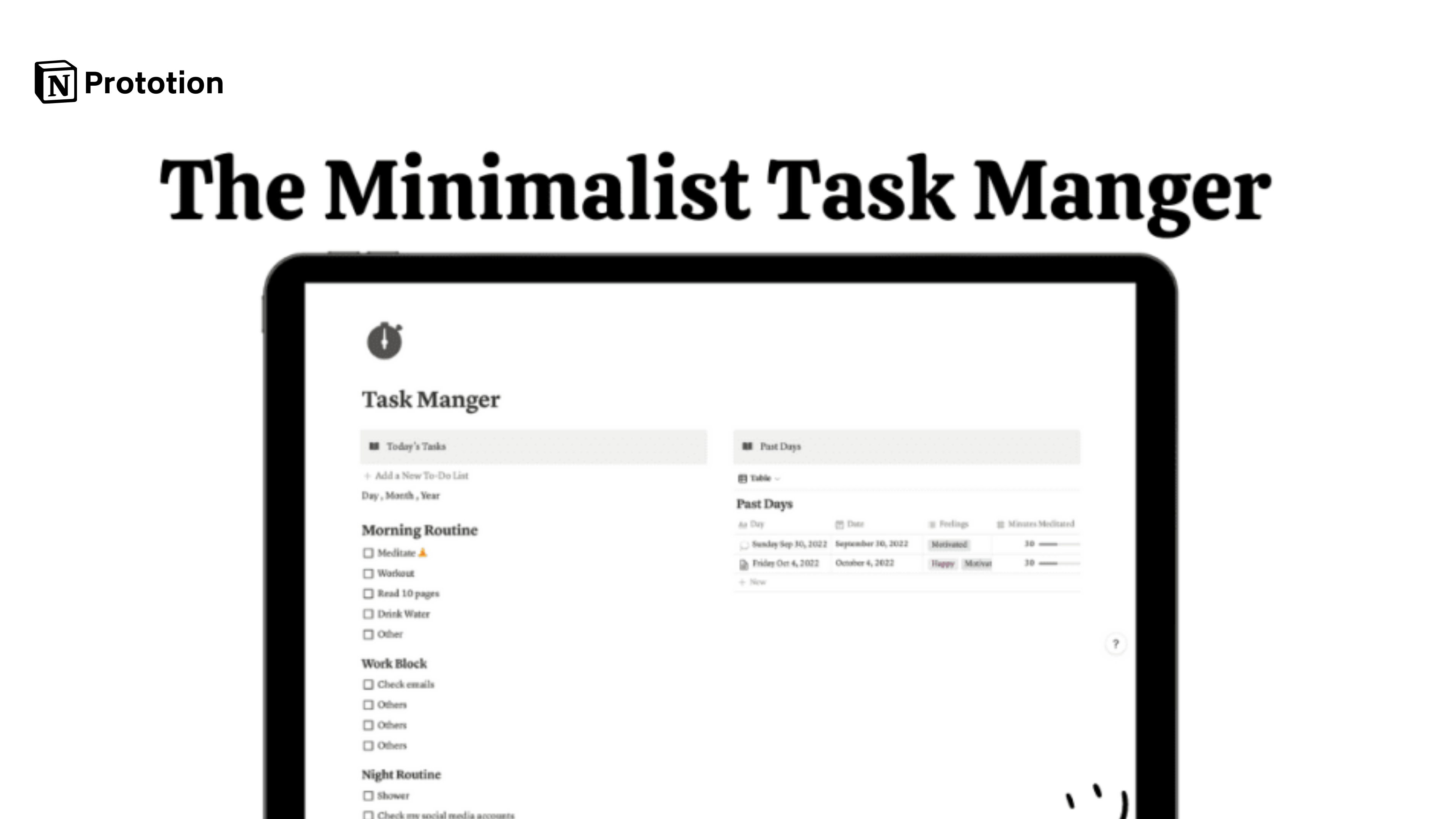 Minimalist Task Manger | Prototion | Buy Notion Template