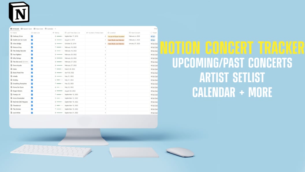 Concert Tracker | Prototion | Buy Notion Template