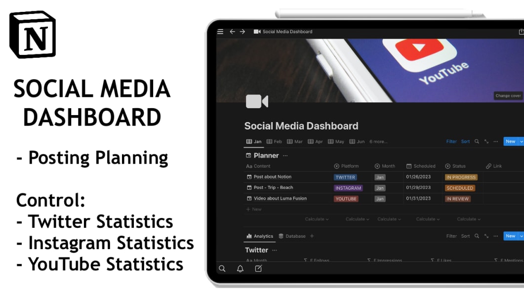 Social Media Dashboard | Prototion | Buy Notion Template Social Media Dashboard | Prototion | Buy Notion Template