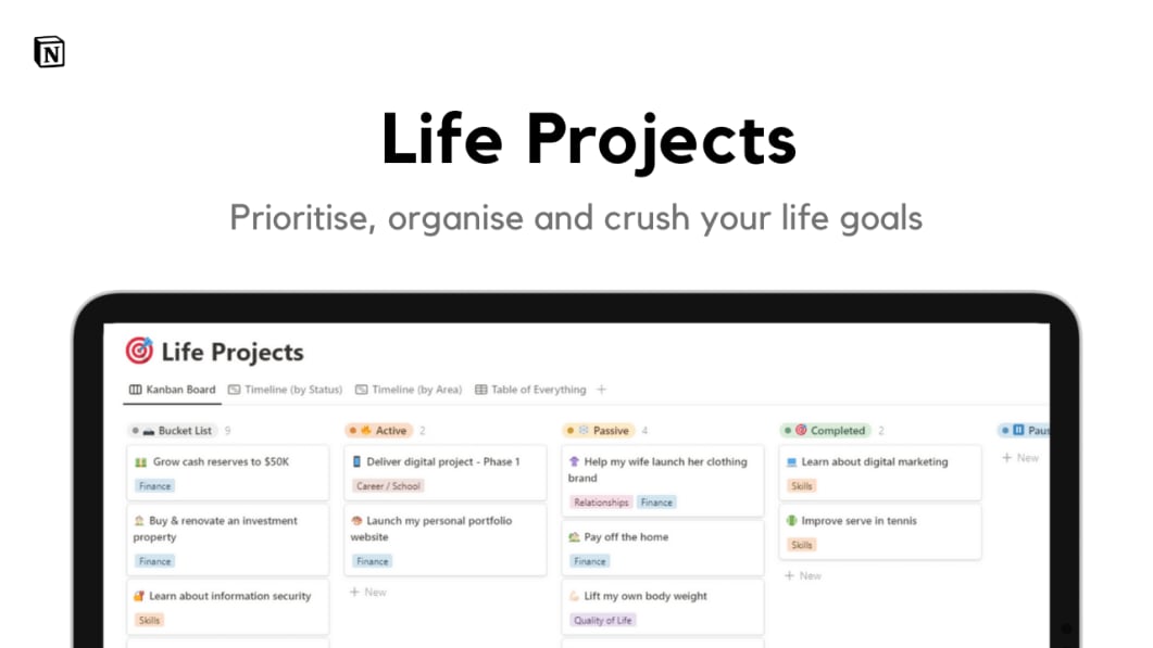 Life Projects | Prototion | Buy Notion Template