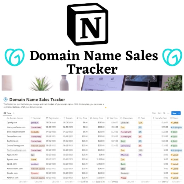 Domain Name Sales Tracker | Prototion | Notion Template