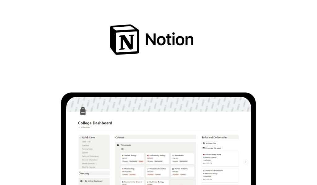 College Student Dashboard | Prototion | Notion Template
