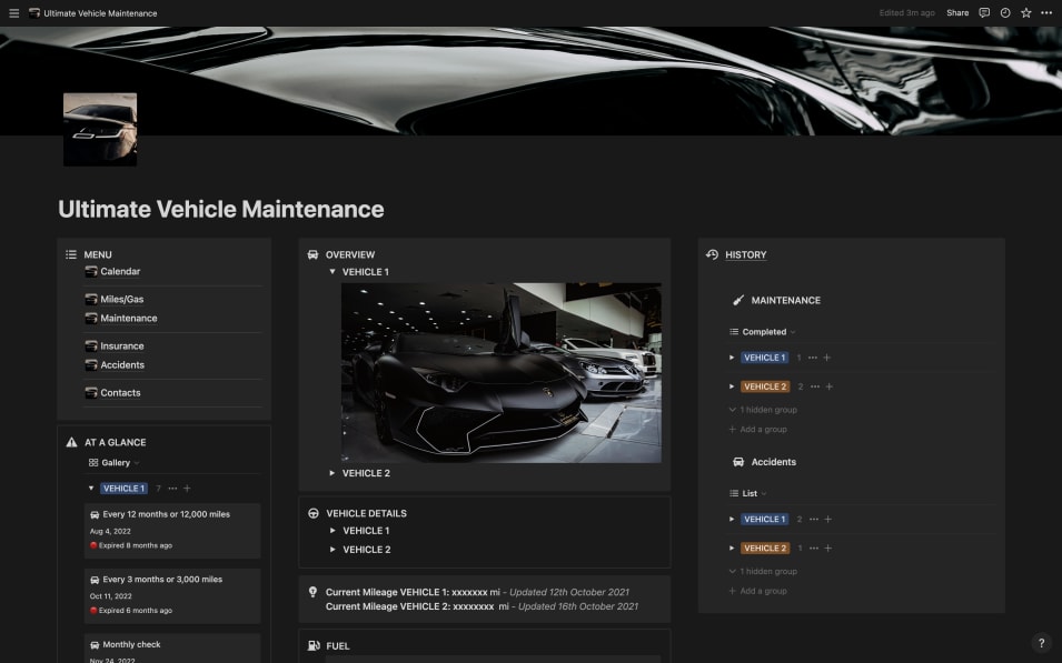 Vehicle Maintenance Manager | Prototion | Notion Template
