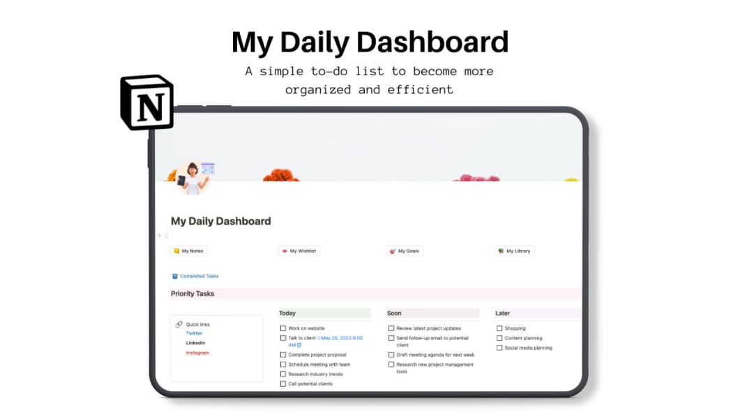 My Daily Dashboard | Prototion | Buy Notion Template