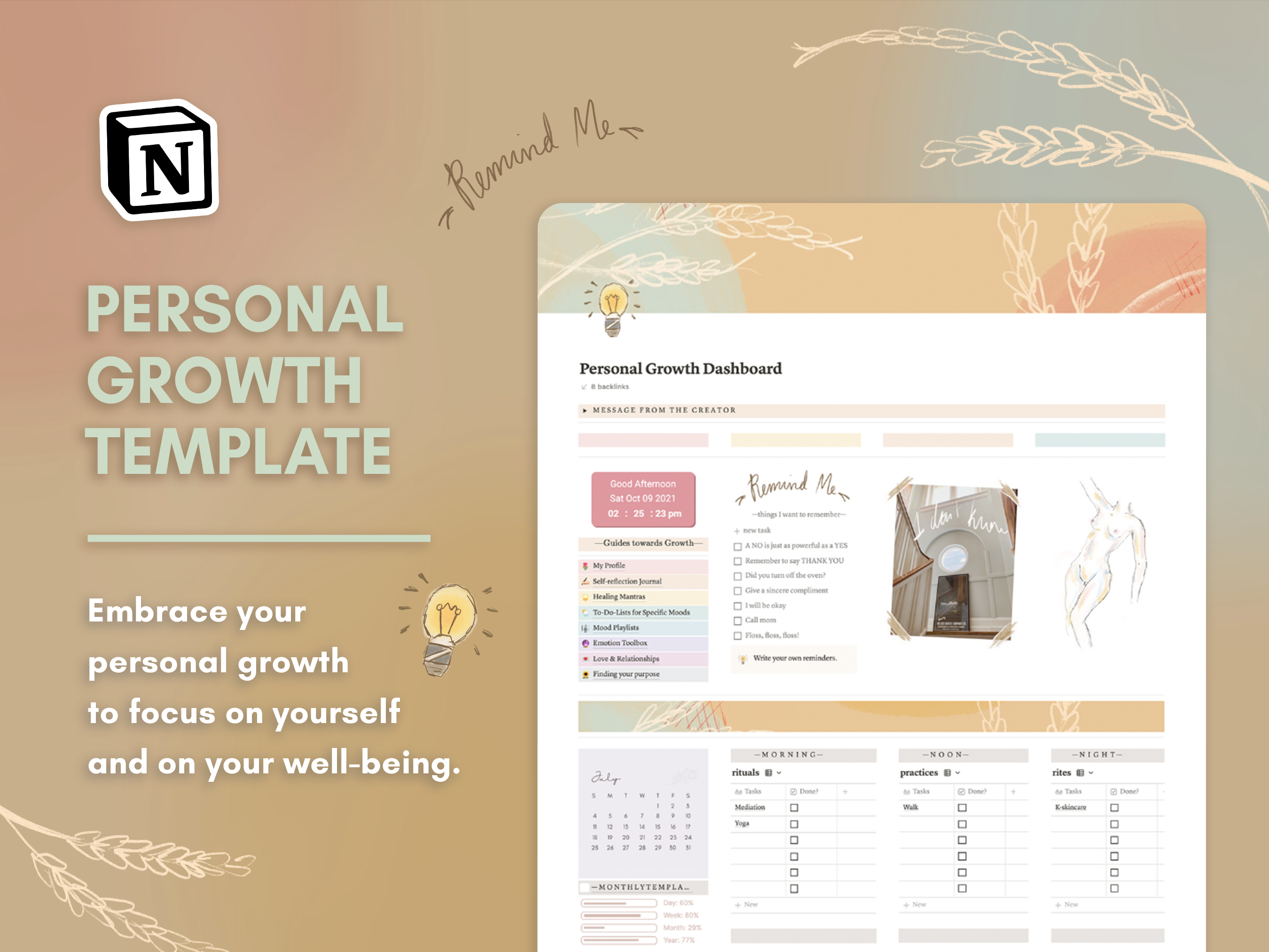 Personal Growth Dashboard | Buy Notion Template | Prototion