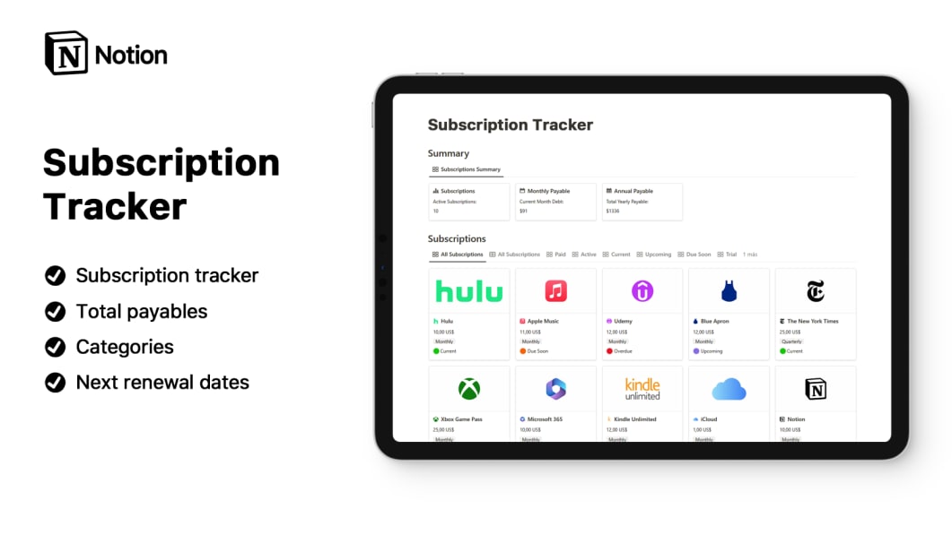 Subscription Tracker | Prototion | Get Notion Template