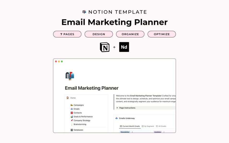 Email Marketing Planner | Prototion | Buy Notion Template