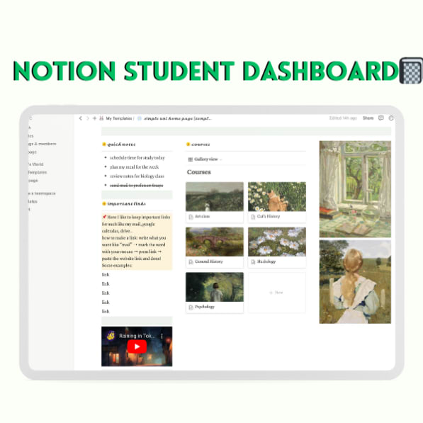 FREE Student notion dashboard template