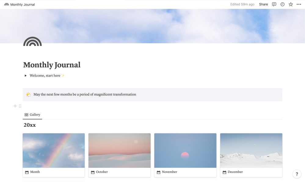 Aesthetic Monthly Reflection Notion Template