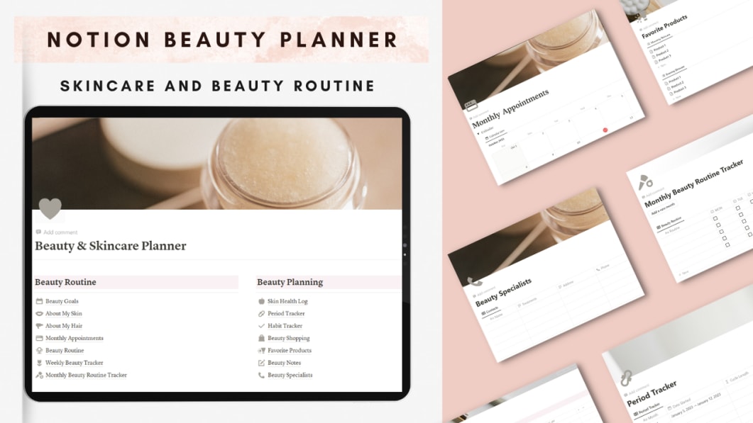 Notion Beauty Planner, Skincare Tracker