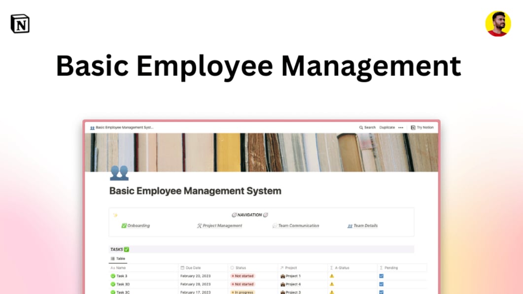 Basic Employee Management System | Prototion |NotionTemplate