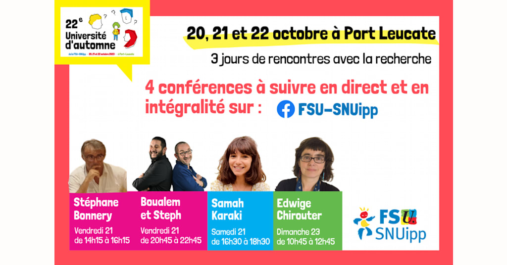Université d’automne 2023 : la 22ème édition | FSU-SNUipp 28 Université d’automne 2023 : la 22ème édition | FSU-SNUipp 28