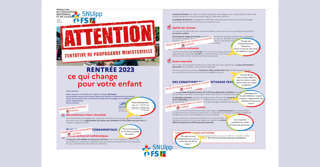 Flyer du ministère aux parents : la FSU SNUipp appelle à ne pas le ...
