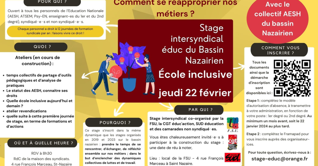 22 février STAGE intersyndical ECOLE INCLUSIVE Saint-Nazaire PE, AESH, ATSEM,... | FSU-SNUipp 44