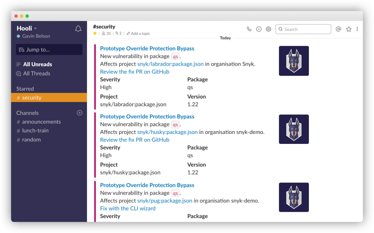 Actionable and aggregated Slack notifications | Snyk