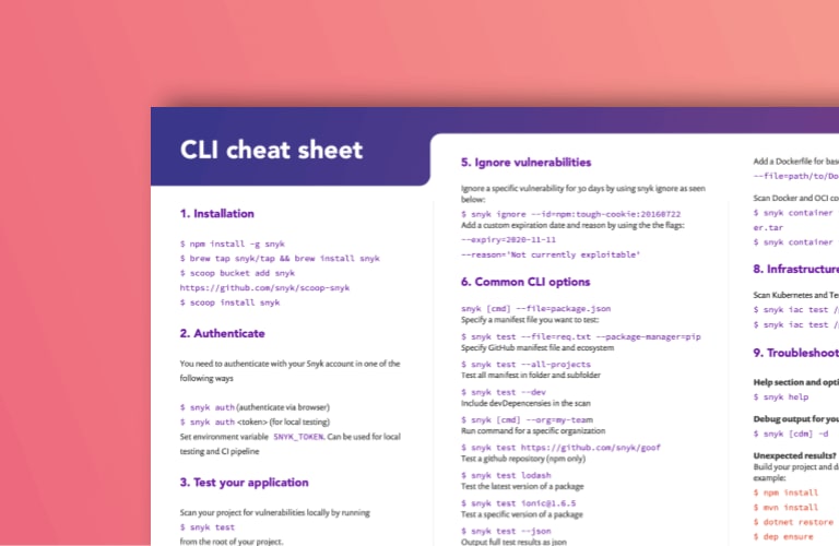 Snyk CLI cheatsheet | Snyk Snyk CLI cheatsheet | Snyk