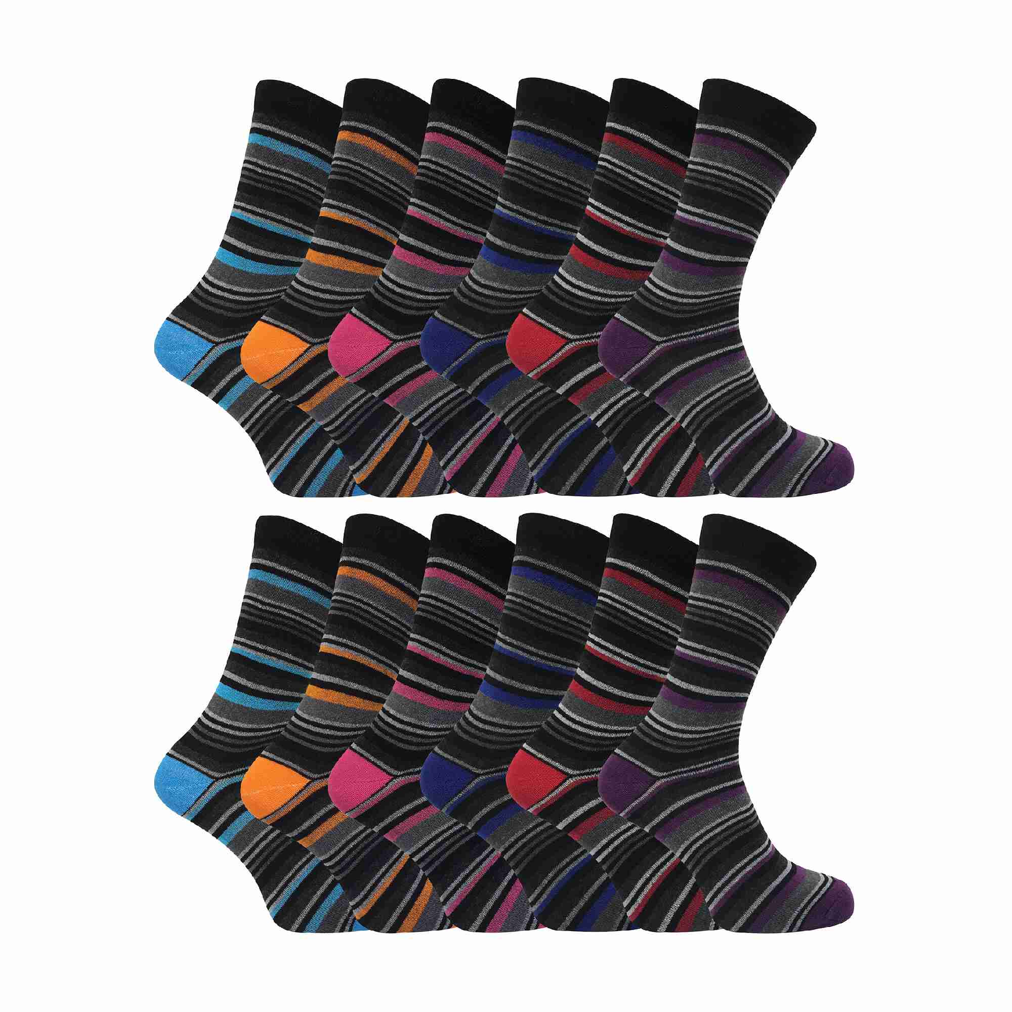 12 Pair Multipack Mens Cotton Striped Socks | Sock Snob | eBay