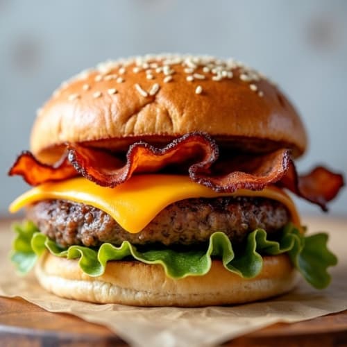 Lean Beef Cheeseburger with Crispy Turkey Bacon