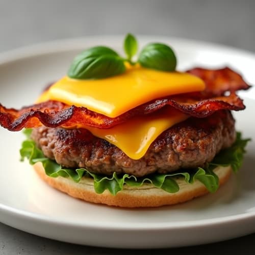 Lean Ground Beef Patties with Crispy Bacon and Melted Cheddar
