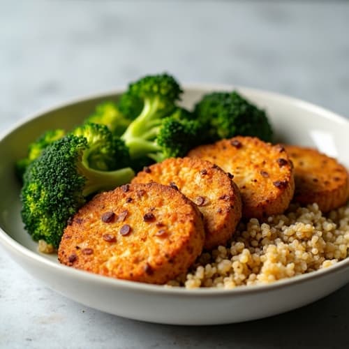 Crispy Tempeh with Roasted Broccoli and Quinoa