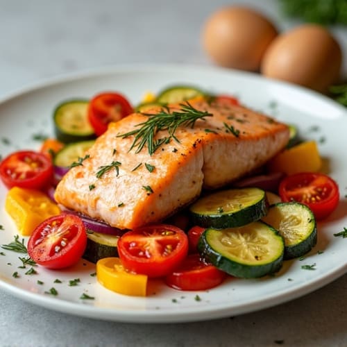 Sheet Pan Herb-Roasted Salmon with Rainbow Vegetables