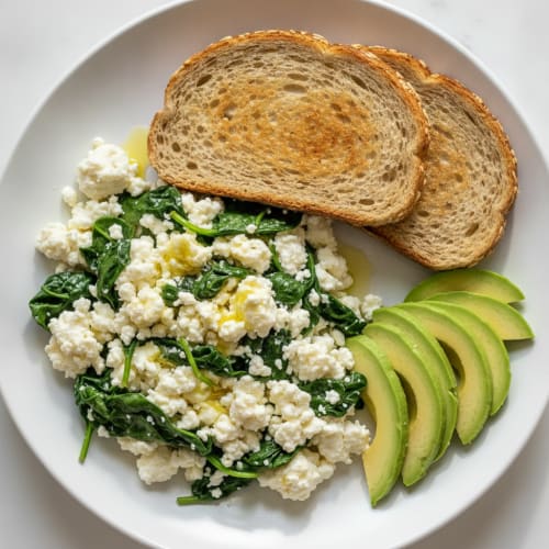 Cottage Cheese Egg White Scramble with Sautéed Spinach