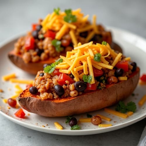 Loaded Turkey Chili Sweet Potato Boats