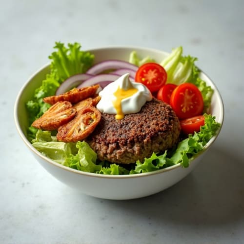 Lean Beef Burger Bowl with Crispy Lettuce and Creamy Special Sauce