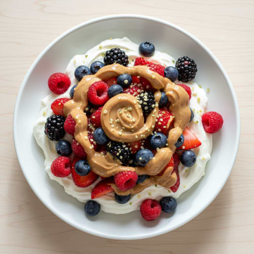 Greek Yogurt Protein Parfait with Mixed Berries and Almond Butter