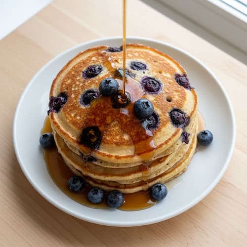 Blueberry Ricotta Pancakes with Maple Syrup