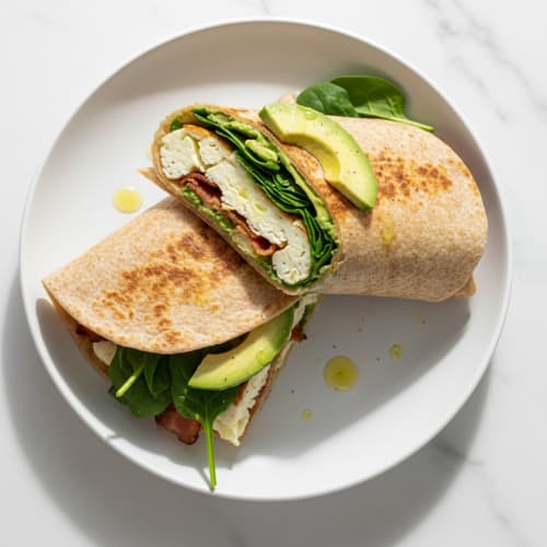 Crispy Turkey Bacon and Egg White Breakfast Wrap with Spinach