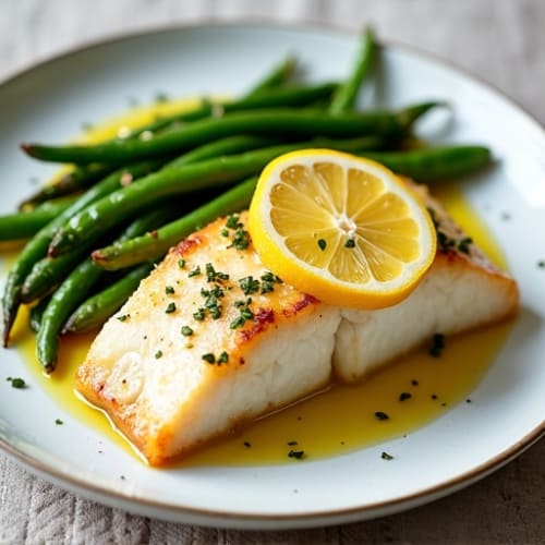 Lemon Garlic Pan-Seared Cod with Roasted Green Beans
